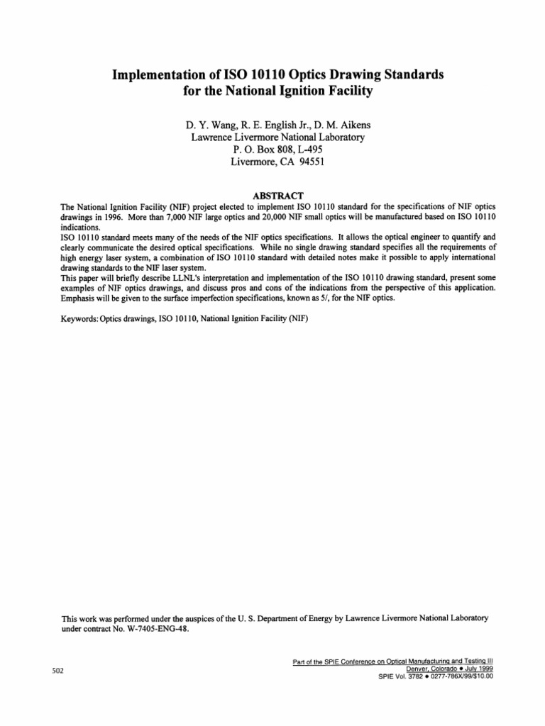 Implementation Ofiso 10110 Optics Drawing Standards For The National ...