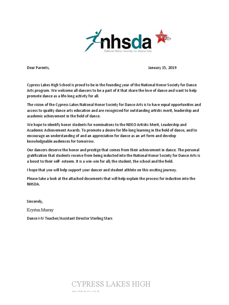 Parent Letter | PDF | Dances | Behavior Modification