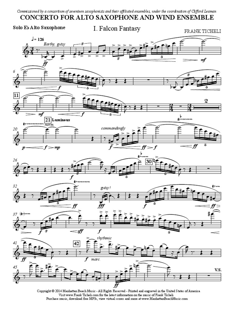 Alto Saxophone Concerto Solo Part PDF | PDF | Modernism (Music ...