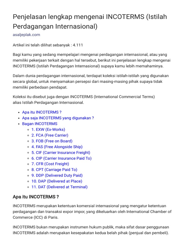 Panduan Lengkap INCOTERMS 2021 | PDF