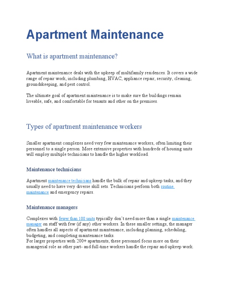 What Is Apartment Maintenance? | PDF | Apartment | Home