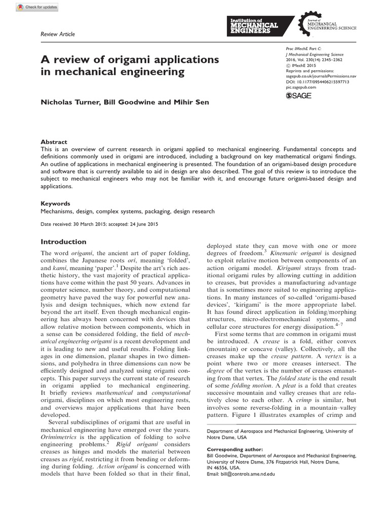 A Review of Origami Applications in Mechanical Engineering: Nicholas ...
