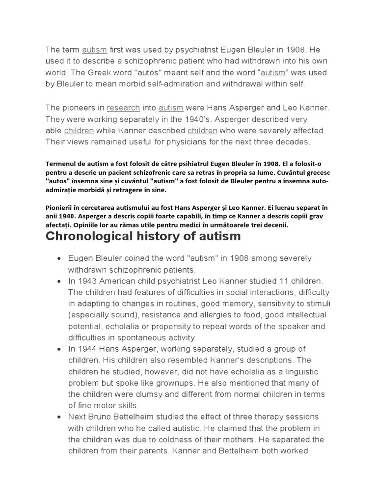 Chronological History of Autism | PDF | Autism | Psychiatric Diagnosis