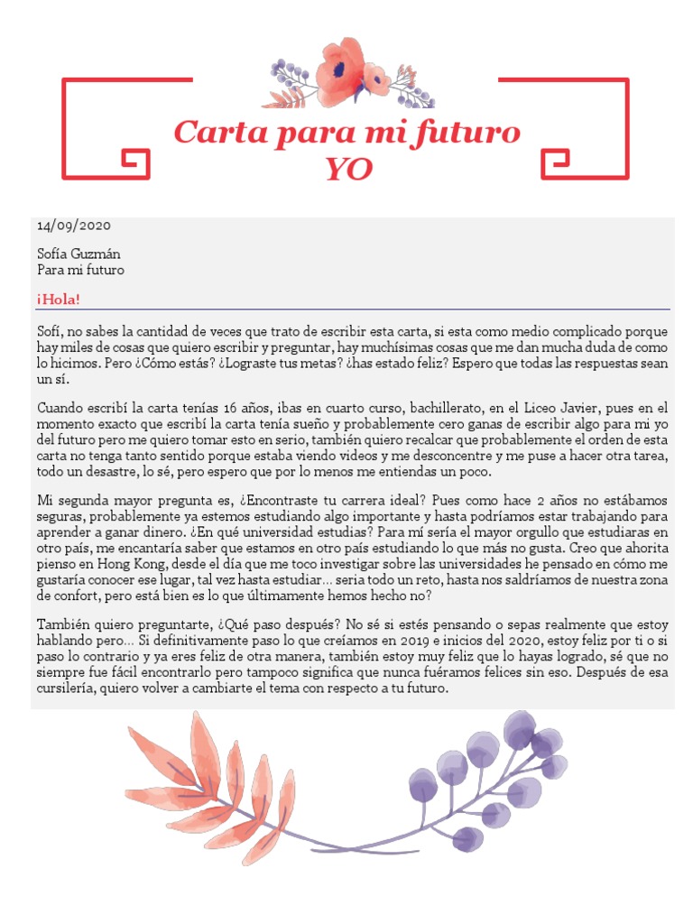 Carta a mi yo del futuro: Reflexiones | PDF | Artes del Lenguaje y ...