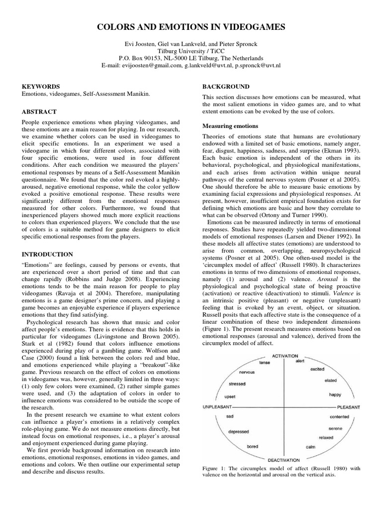 Color Impact on Emotions in Video Games | PDF | Affect (Psychology ...