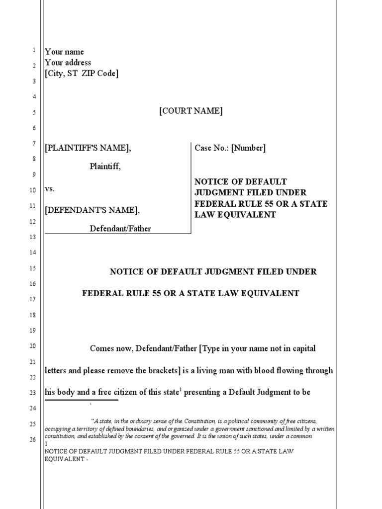 Default Judgment Notice Under Rule 55 | PDF | Default Judgment | Law Clerk