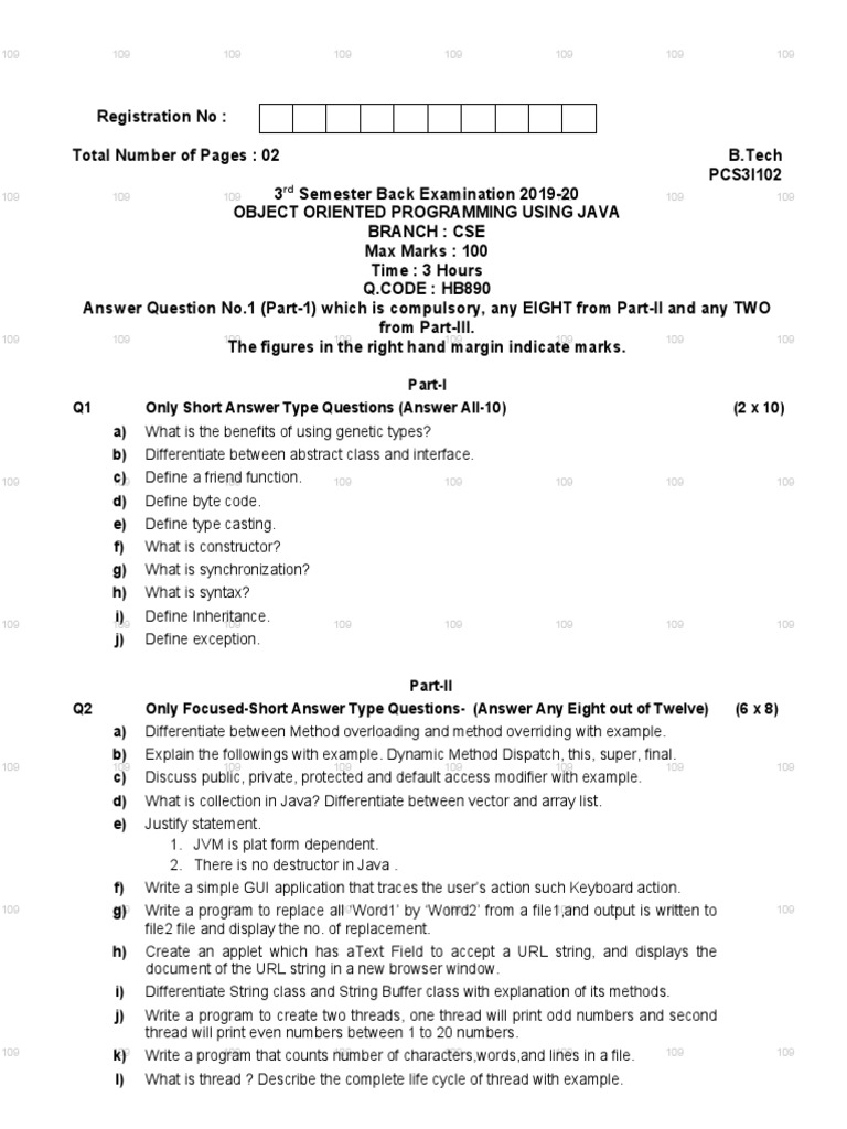 Object Oriented Programming Using Java Hb890 Cse 2bpe 19 20 Download Free Pdf Method