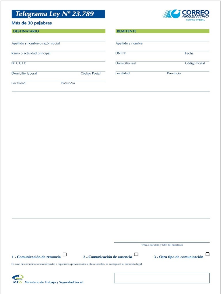 Modelo Telegrama Laboral para Completar | PDF