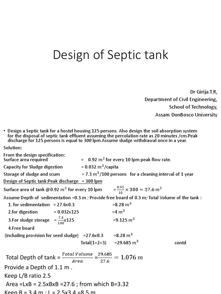 Design of Septic Tank | PDF | Septic Tank | Water And The Environment