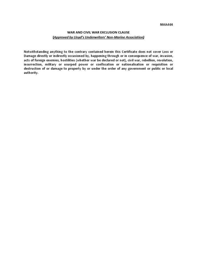 War and Civil War Exclusion Clause | PDF | Law