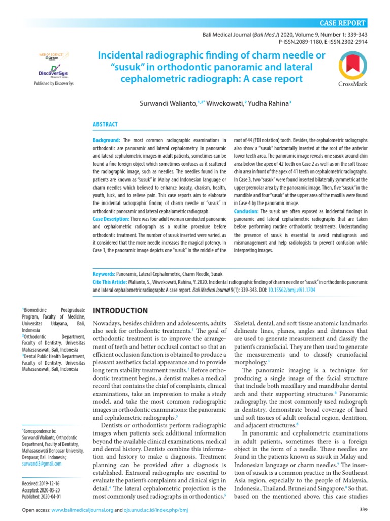 Incidental Radiographic Finding of Charm Needle or "Susuk" in ...