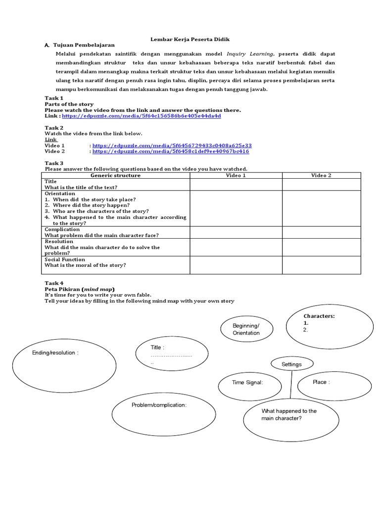 Student Worksheet for Analyzing Narrative Text Structures | PDF ...