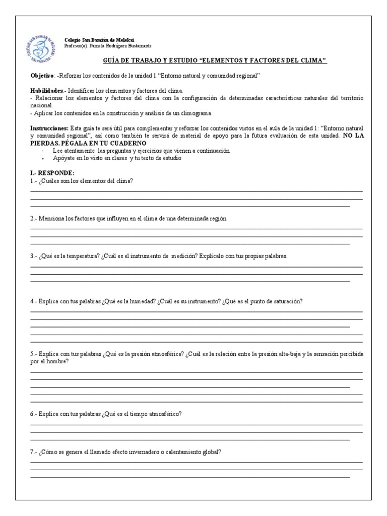 Guia de Trabajo y Estudio Elementos y Factores Del Clima | PDF | Clima ...