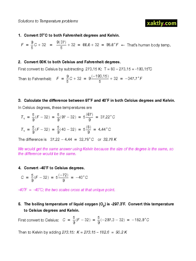 Solutions To Temperature Problems | PDF