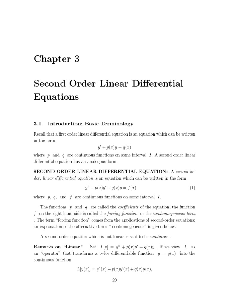 Second Order Linear Differential Equations: 3.1. Introduction Basic ...