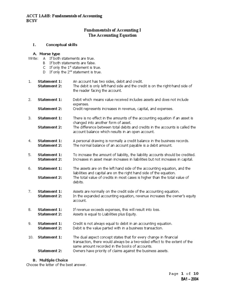 Fundamentals of Accounting I The Accounting Equation | PDF | Debits And ...