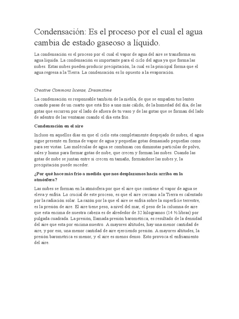 Proceso de Condensación del Agua | PDF