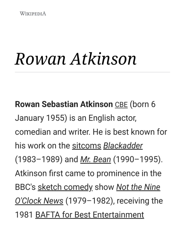 Rowan Atkinson - Wikipedia | PDF