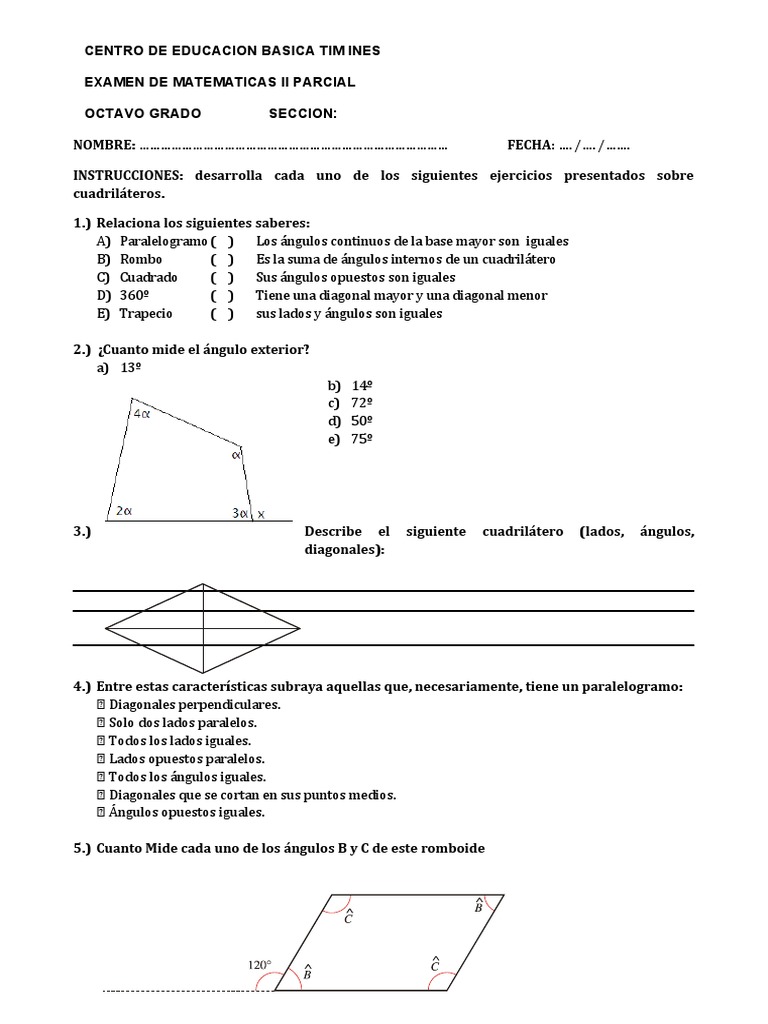 Examen de Octavo Grado Segundo Parcial | PDF | Ciencia y matemáticas ...