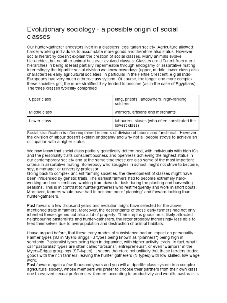 Evolutionary Sociology - A Possible Origin of Social Classes | PDF ...