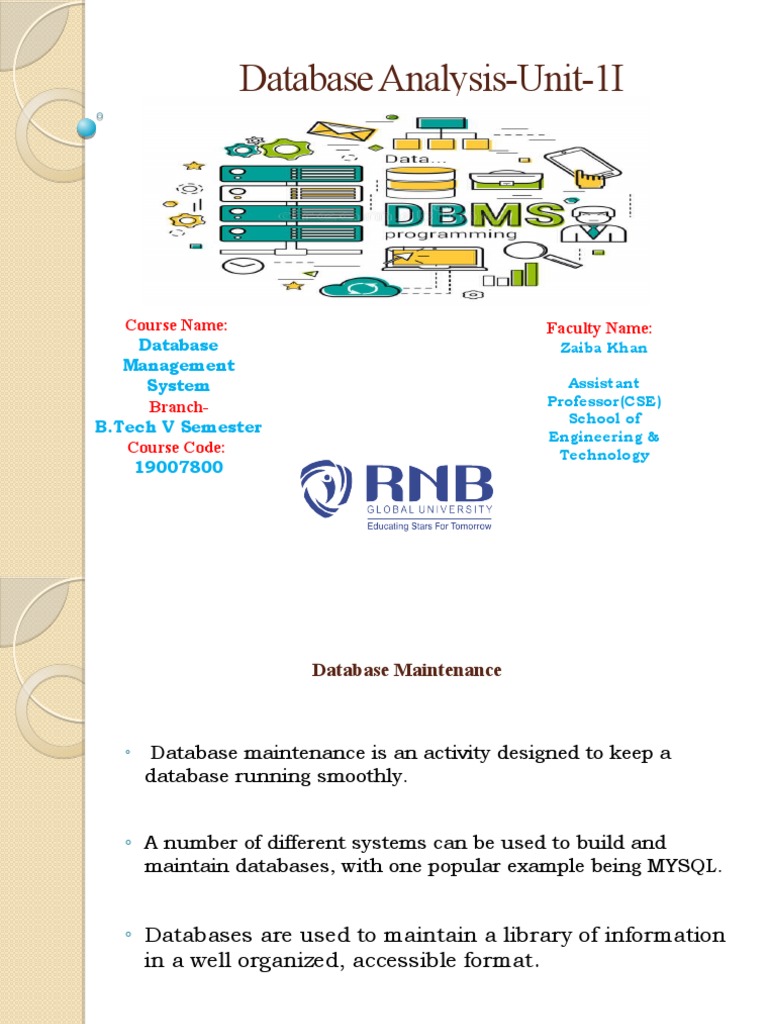 Database Analysis-Unit-1I: Course Name: Faculty Name | PDF | Databases | Software Engineering