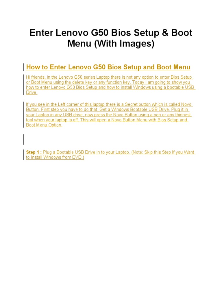 Enter Lenovo G50 Bios Setup | PDF
