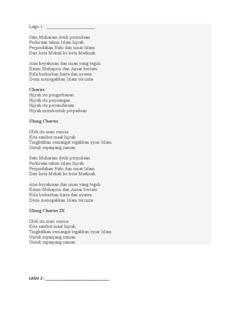 Lirik Lagu 1 Muharam | PDF