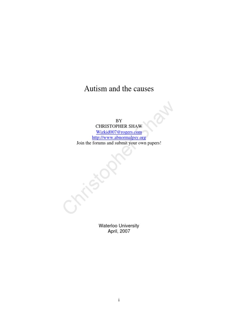 Autism and The Causes: BY Christopher Shaw | PDF | Autism | Testosterone