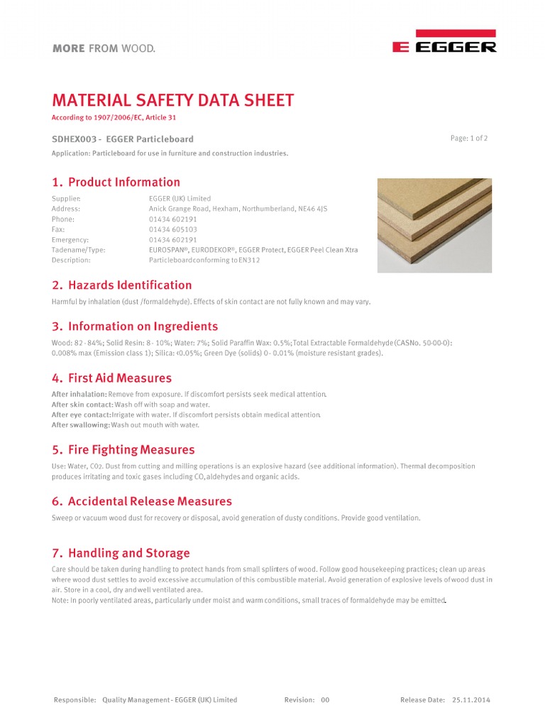 TD EGGER Eurospan Material-Safety-Datasheet en UK PDF | PDF