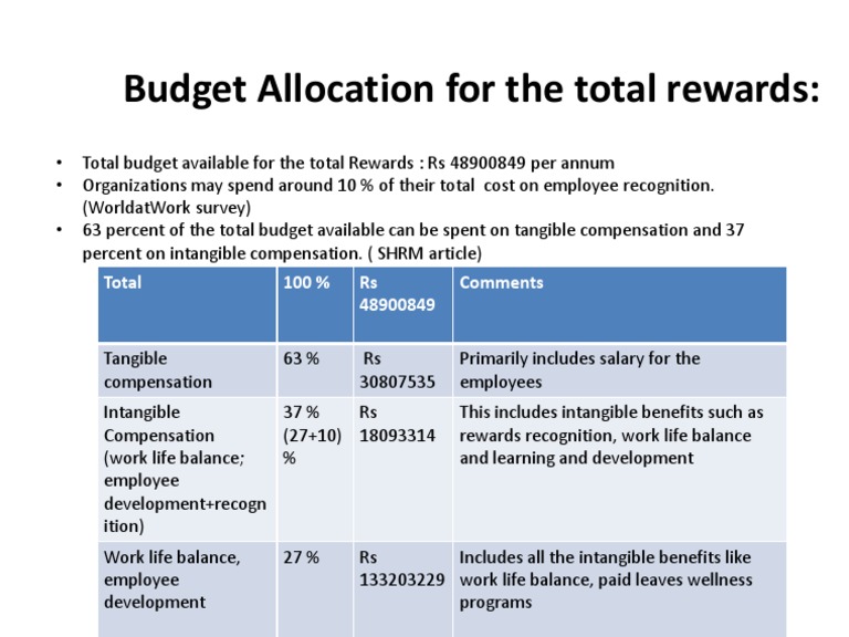 Budget Allocation For The Total Rewards | PDF