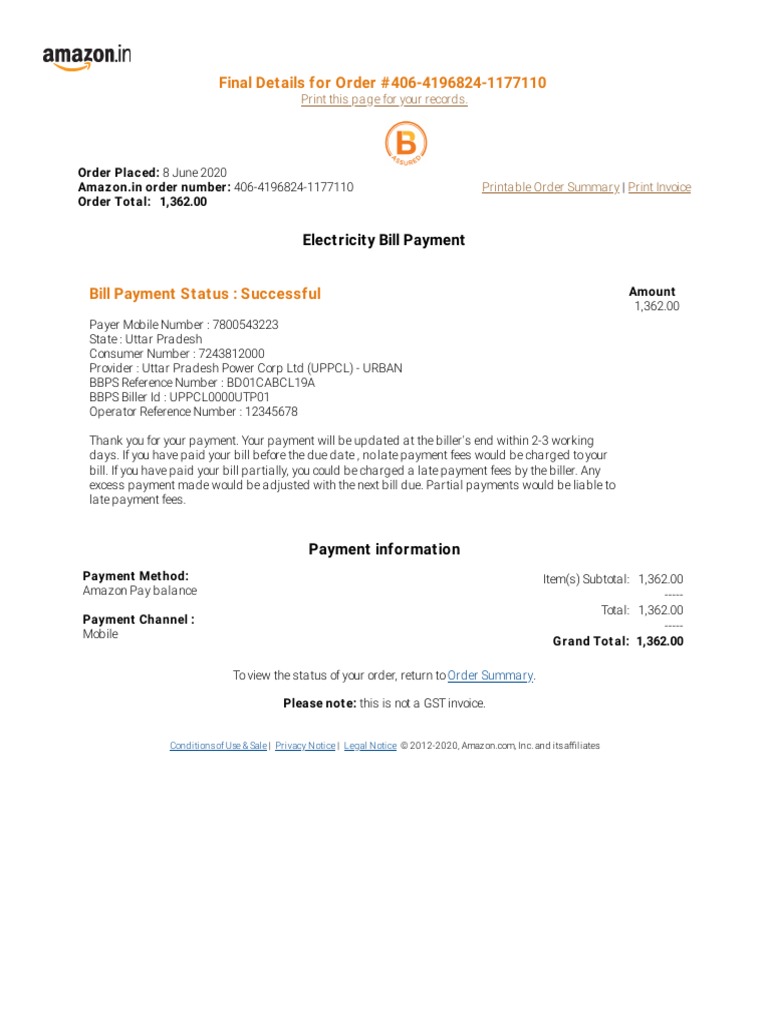 Electricity Bill Receipt May-20 | PDF | Payments | Invoice