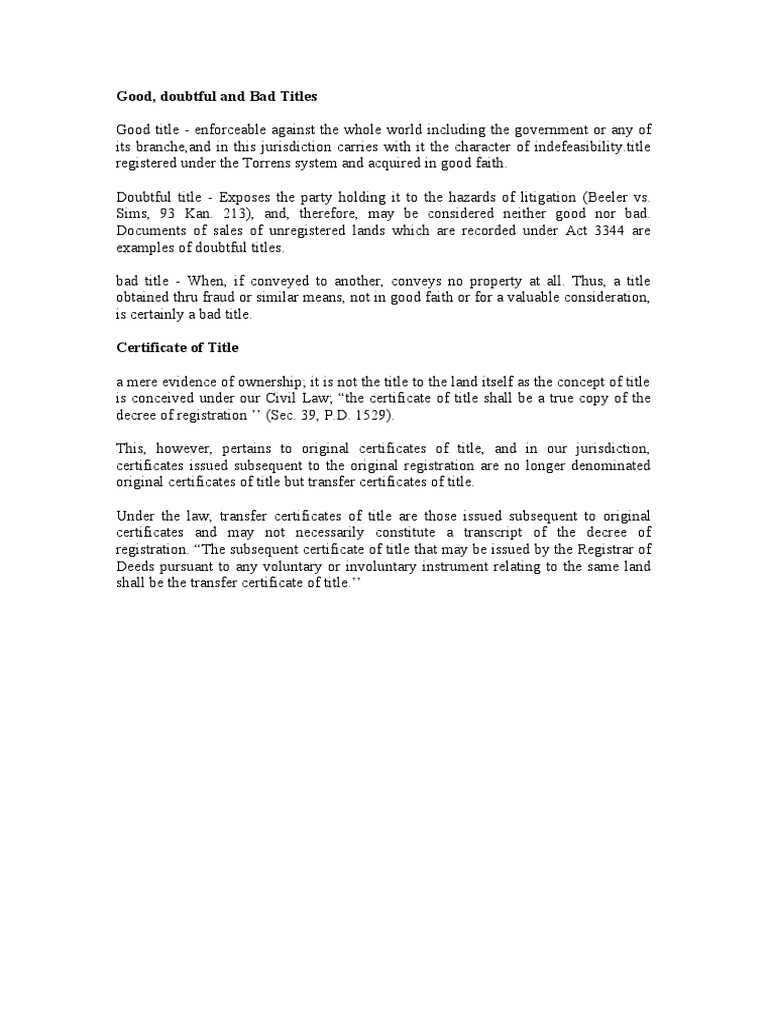 Good, Doubtful and Bad Titles | PDF