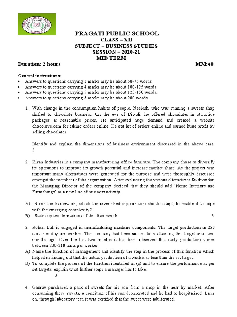 Class 12 Subjective Paper Main | PDF | Value (Economics) | Marketing