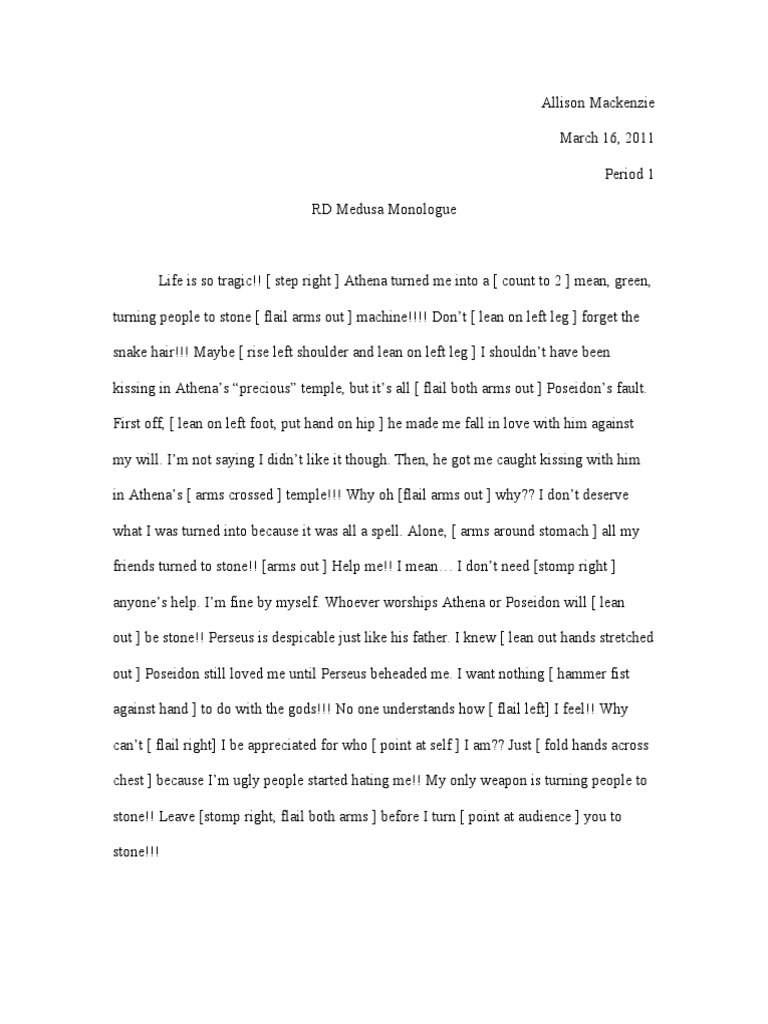 Medusa's Tragic Monologue Script | PDF