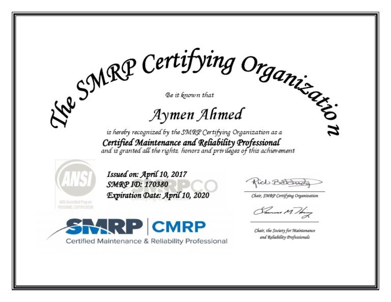 CMRP 170380 Certificate | PDF