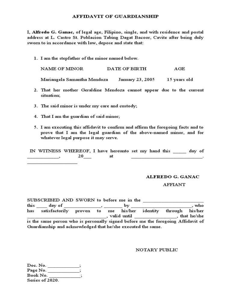 Affidavit of Guardianship | PDF