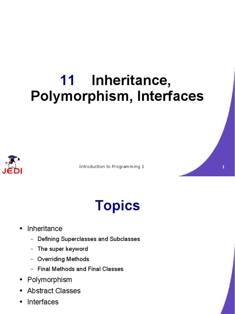 Jedi Slides Intro1 Chapter11 Inheritance Polymorphism Interfaces Pdf Inheritance Object