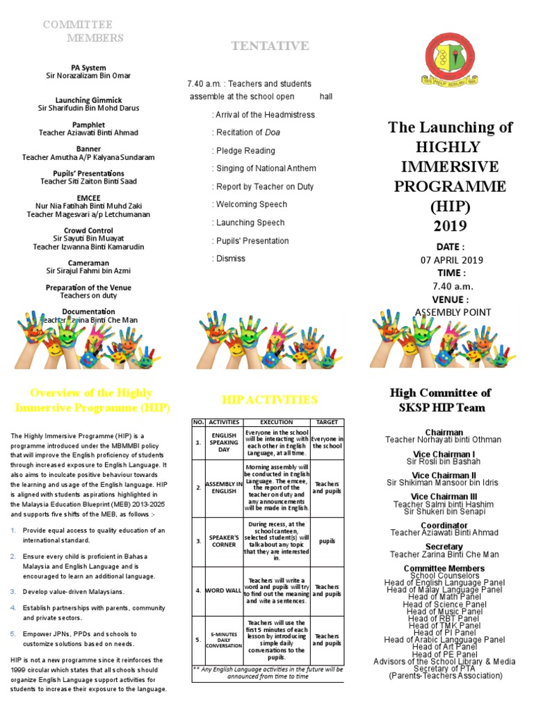 The Launching of Highly Immersive Programme (HIP) 2019: Tentative | PDF ...