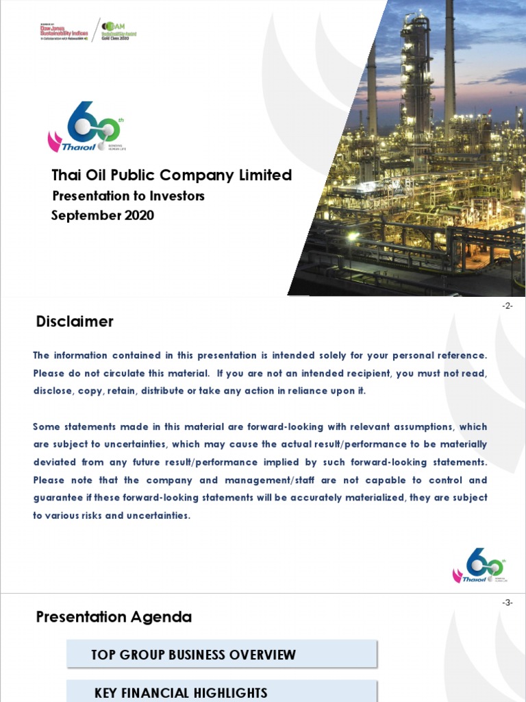 Thai Oil Public Company Limited: Presentation To Investors September ...