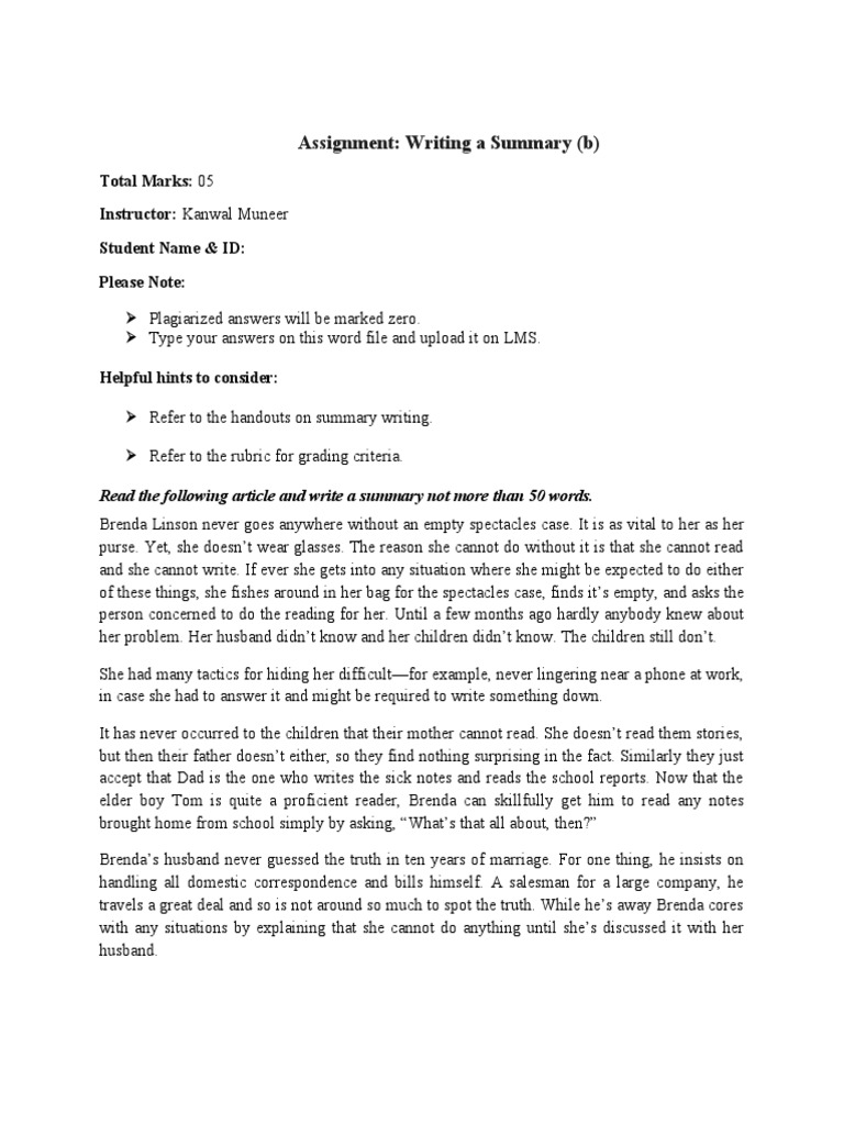 Summary Writing Assignment (B) | PDF