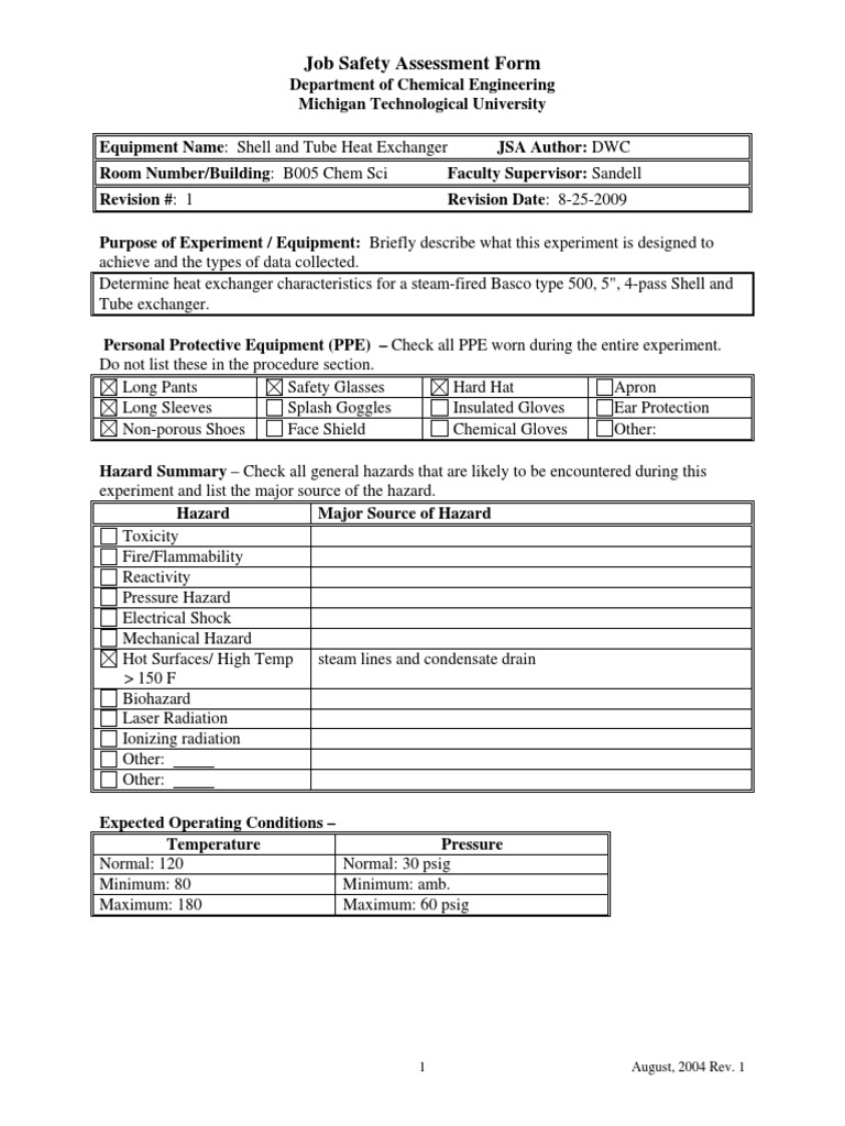 Shell & Tube JSA PDF | PDF | Personal Protective Equipment | Valve
