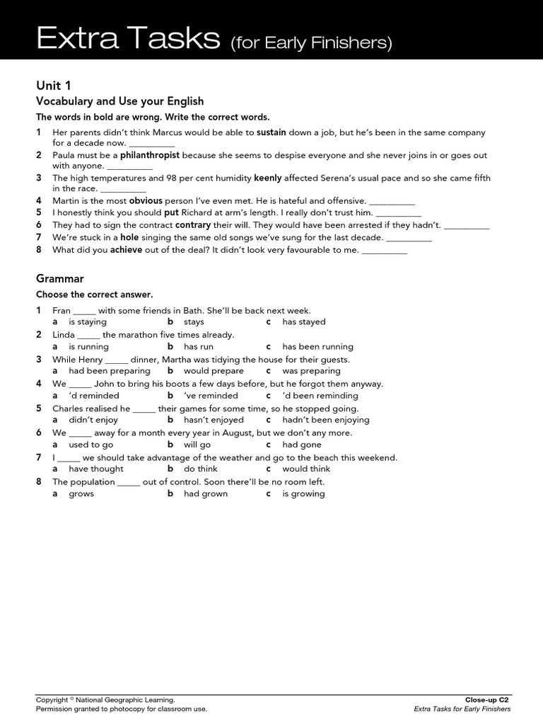 C2 Extra Tasks For Early Finishers | PDF | English Language ...