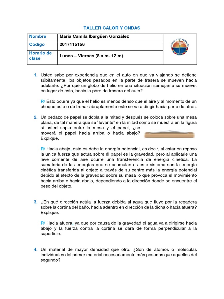 Taller Calor y Ondas PDF | PDF | Tap (Válvula) | Densidad