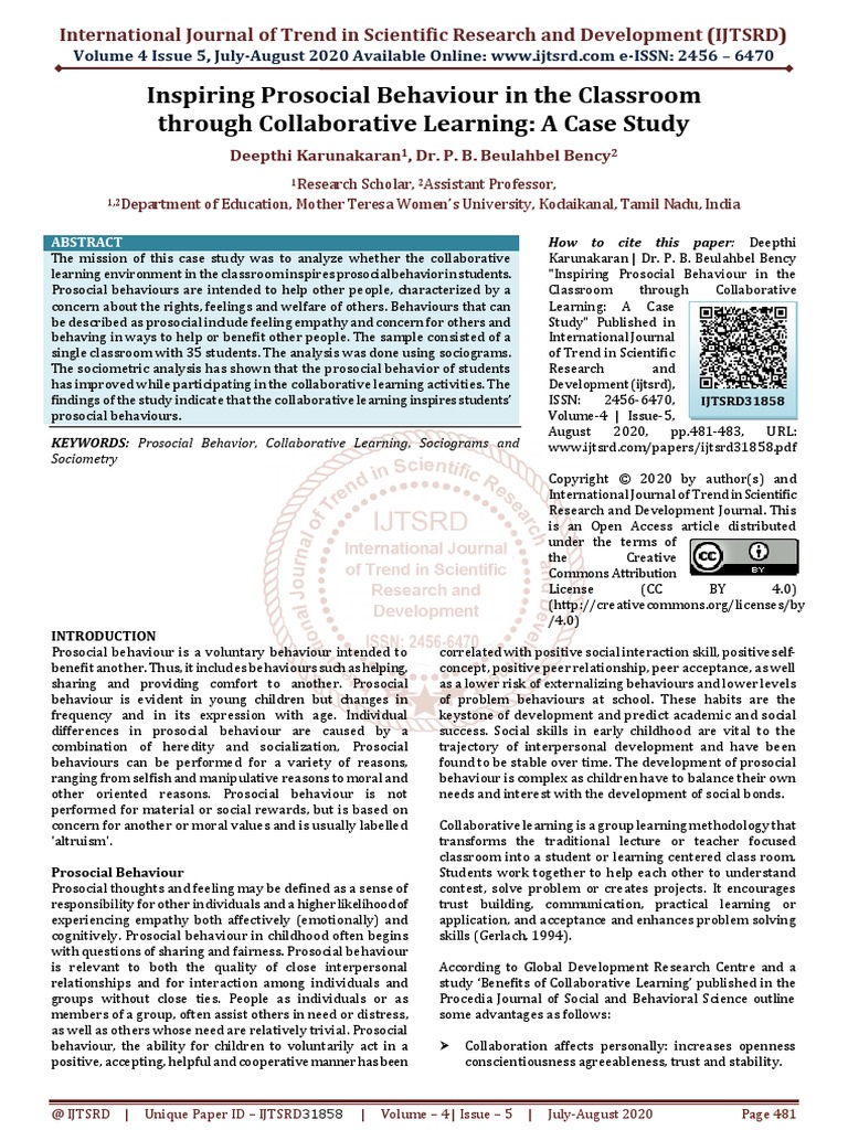 Inspiring Prosocial Behaviour in The Classroom Through Collaborative ...