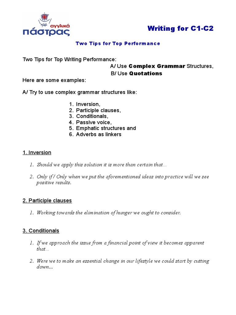 Writing For C1-C2: Two Tips For Top Performance | PDF