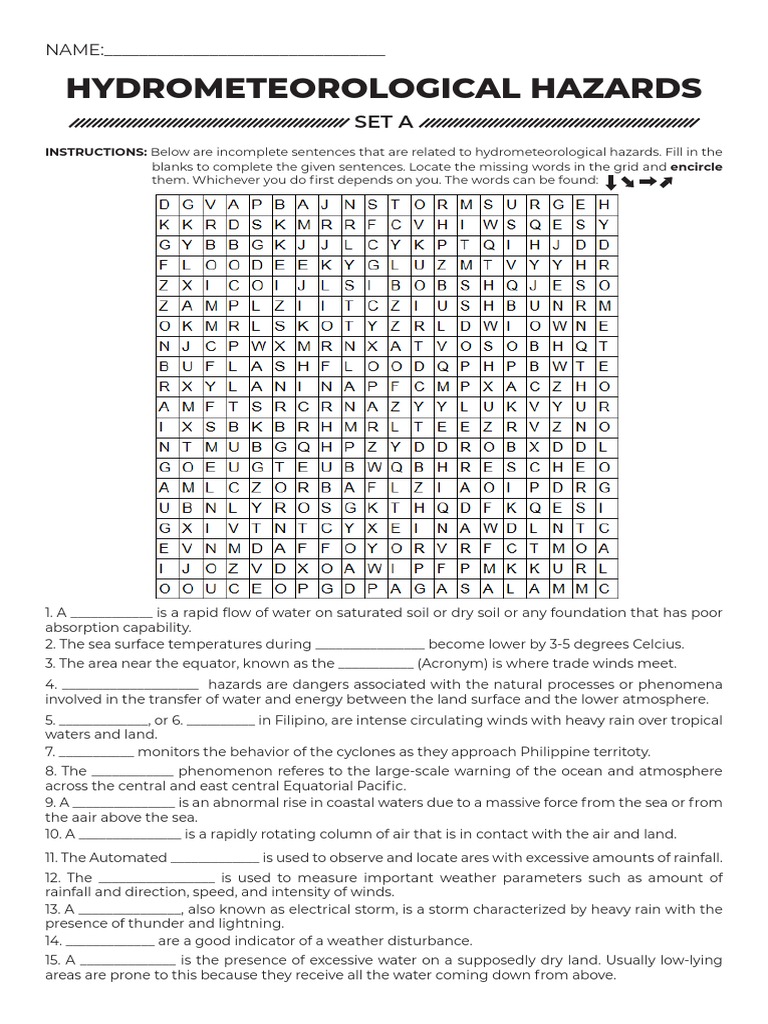 Hydrometeorological Hazards Worksheet | PDF | Rain | Thunderstorm