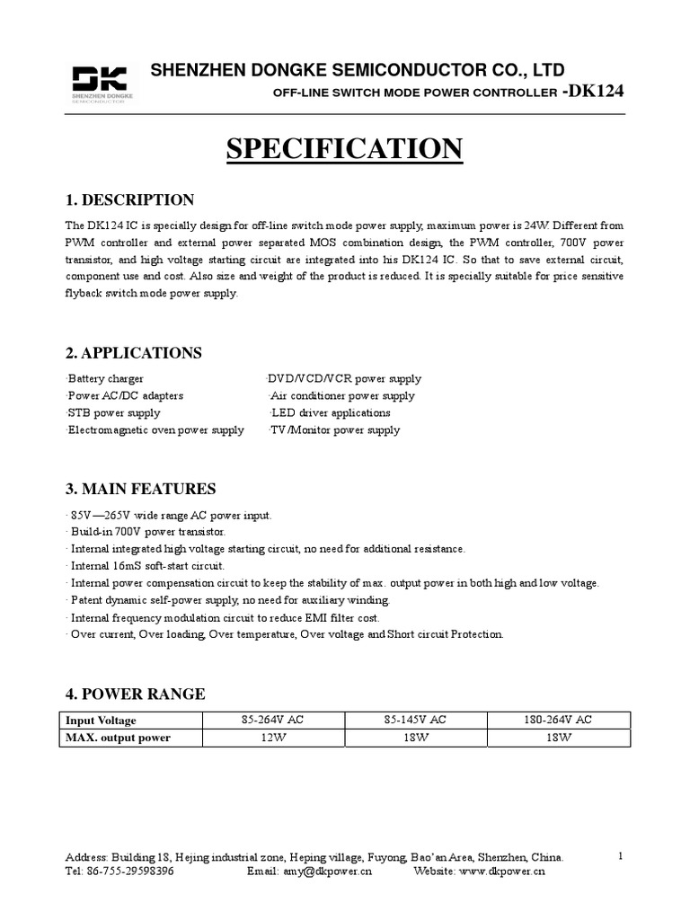 Specification IC DK124 PDF | PDF | Power Supply | Electronic Circuits