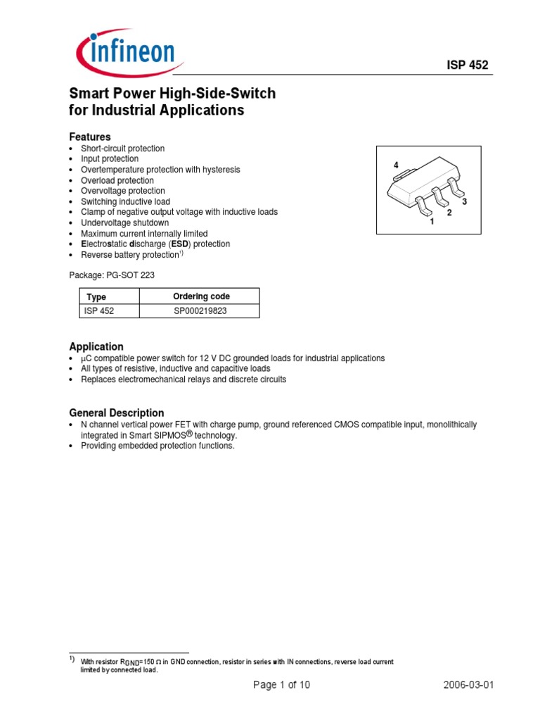 Infineon ISP452 DS v01 - 01 en PDF | PDF | Logic Gate | Electrostatic Discharge