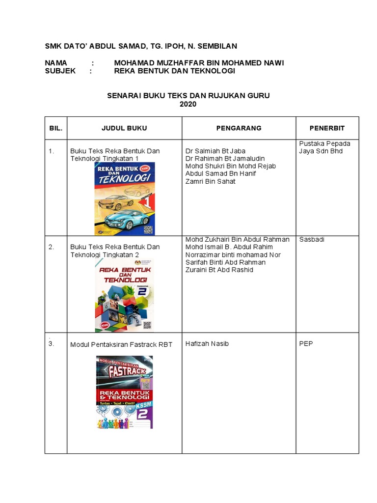 Senarai Nama Buku Rujukan 2017 RBT | PDF