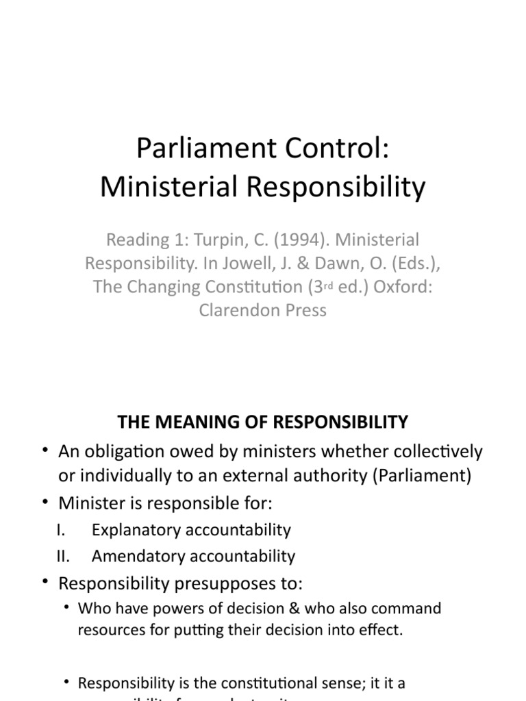 Parliament Control: Ministerial Responsibility | PDF | Accountability ...